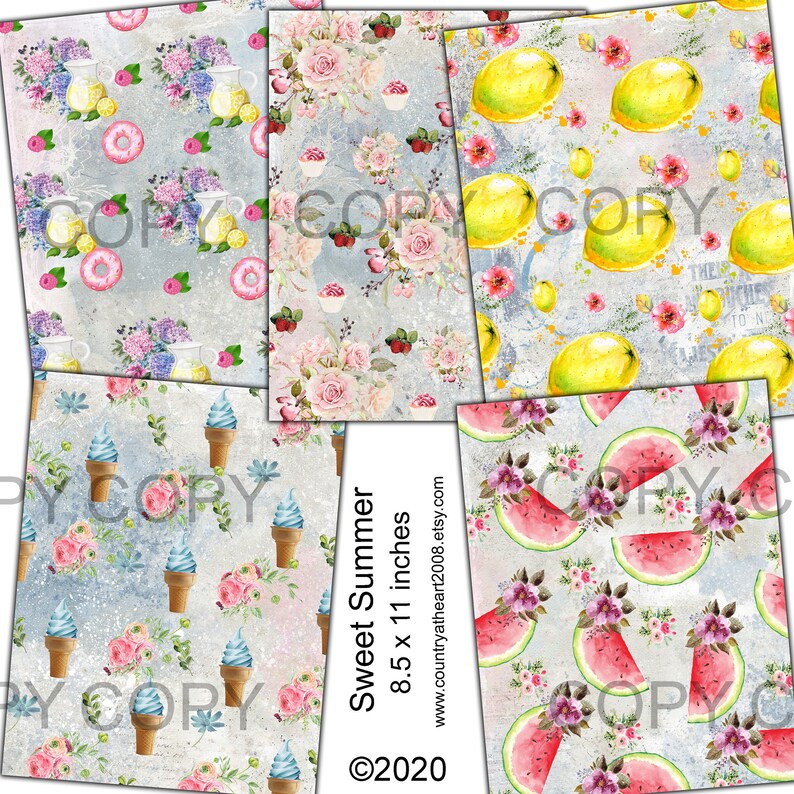 Sweet Summer Paper Pack Printable Paper 5 Full Size Sheets - Etsy