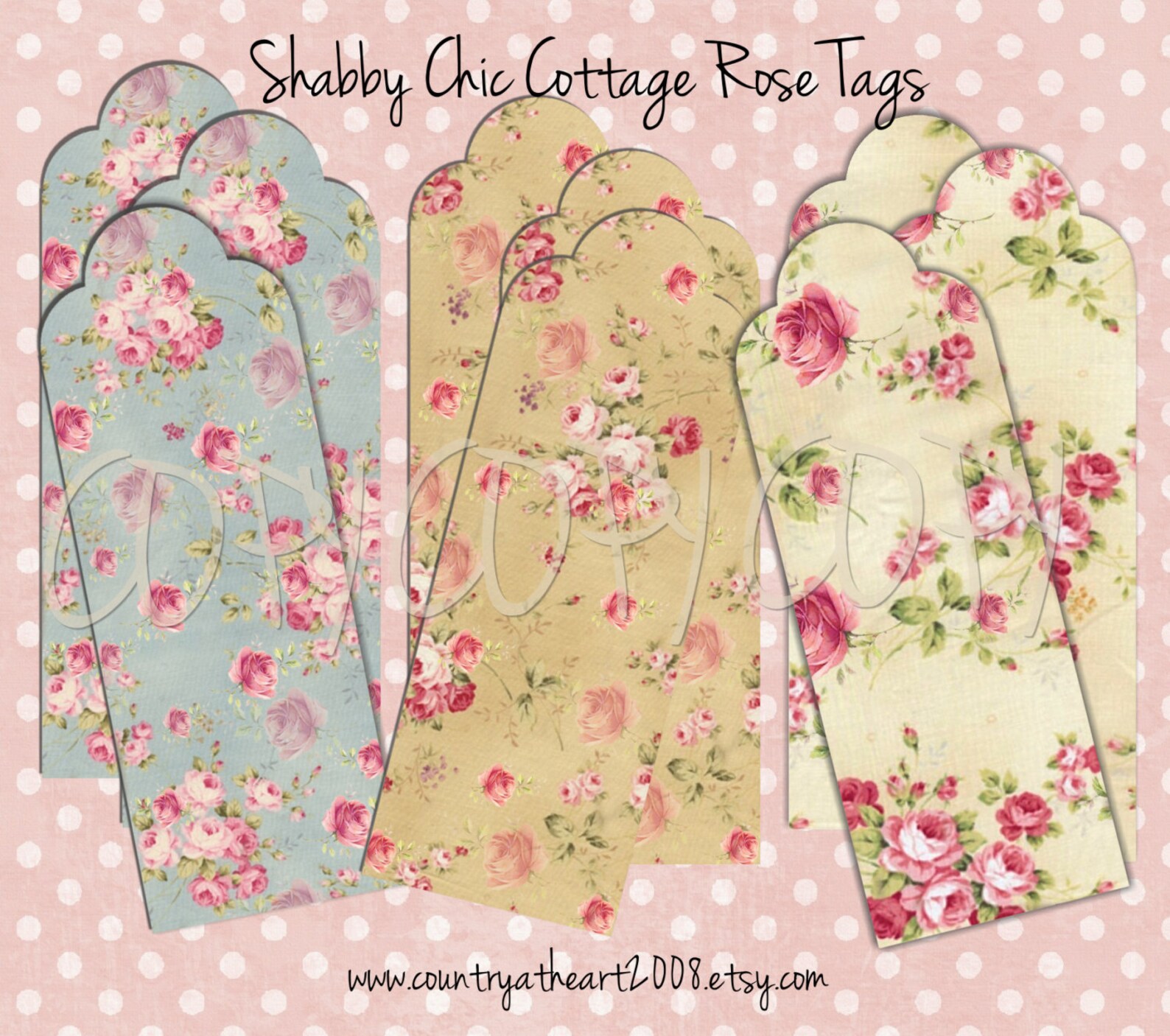 Shabby Chic Cottage Rose Tags - Printable Digital Collage Sheet ...