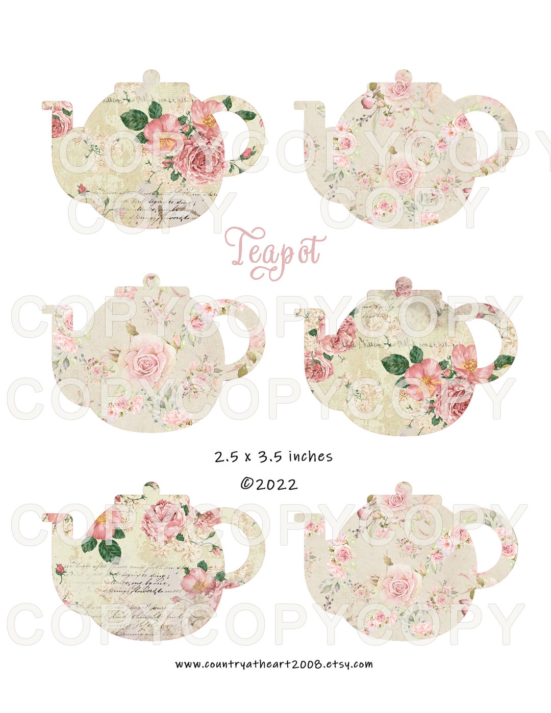 Teapot - Printable Paper - Printable Download - Gift Tags - Scrapbook ...