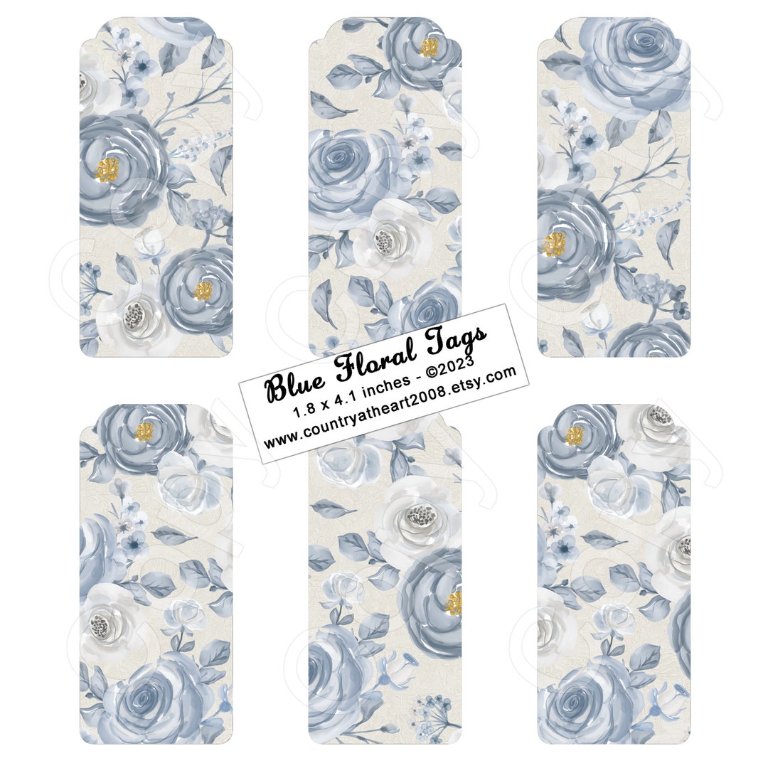 Blue Floral Tags 1.8 X 4.1 Inches Digital Download - Etsy