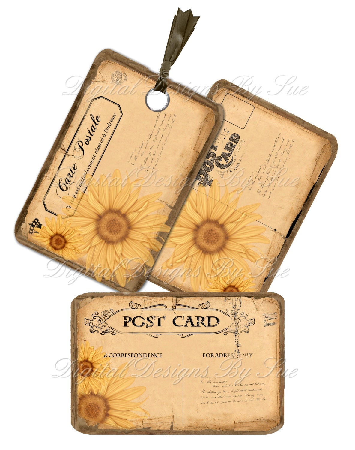 Sunflower Postcards 3x5 Printable Digital Collage Sheet - Etsy