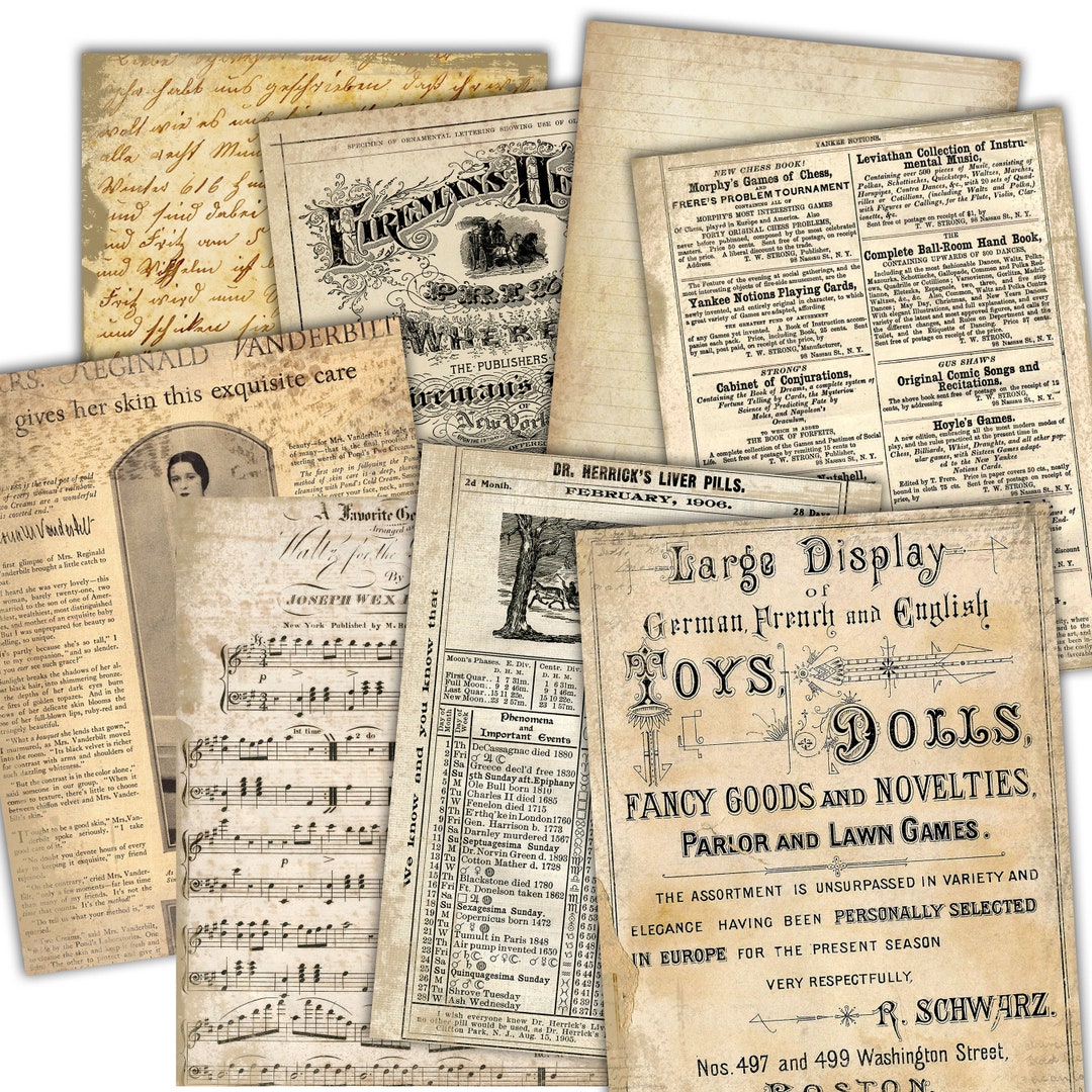 8 Full Size Sheets - Vintage Altered Papers - Printable Collage Sheet ...