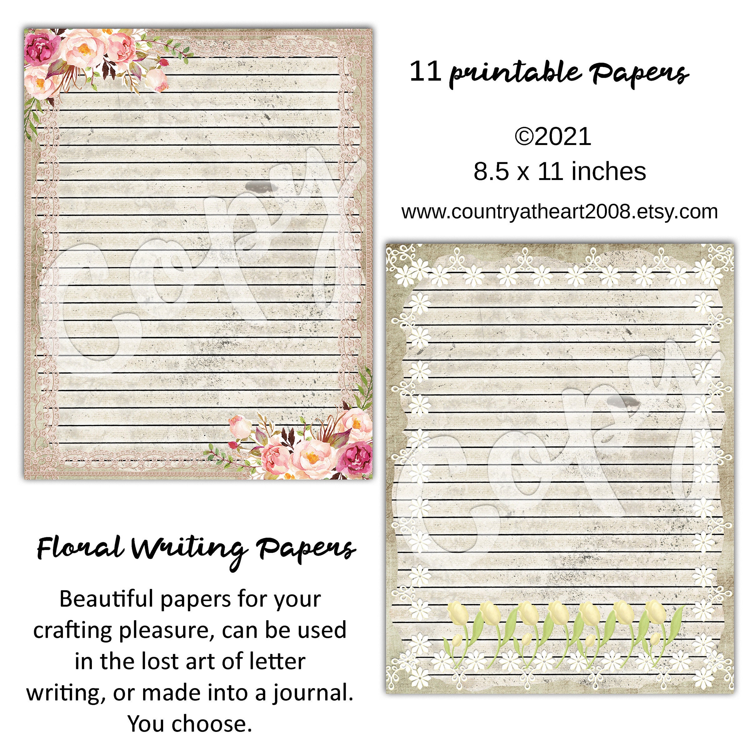 11 Full Size Sheets of Floral Writing Papers Printable - Etsy