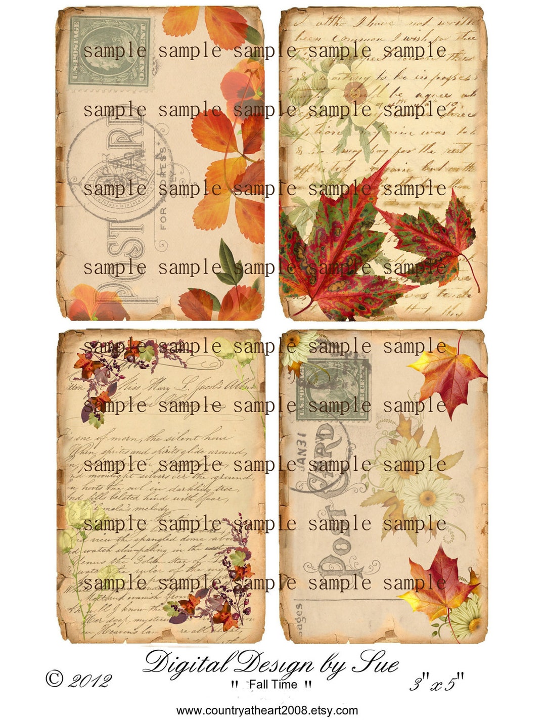 Fall Time - 3 X 5 - Collage Sheet - Printable Download - Gift Tags ...