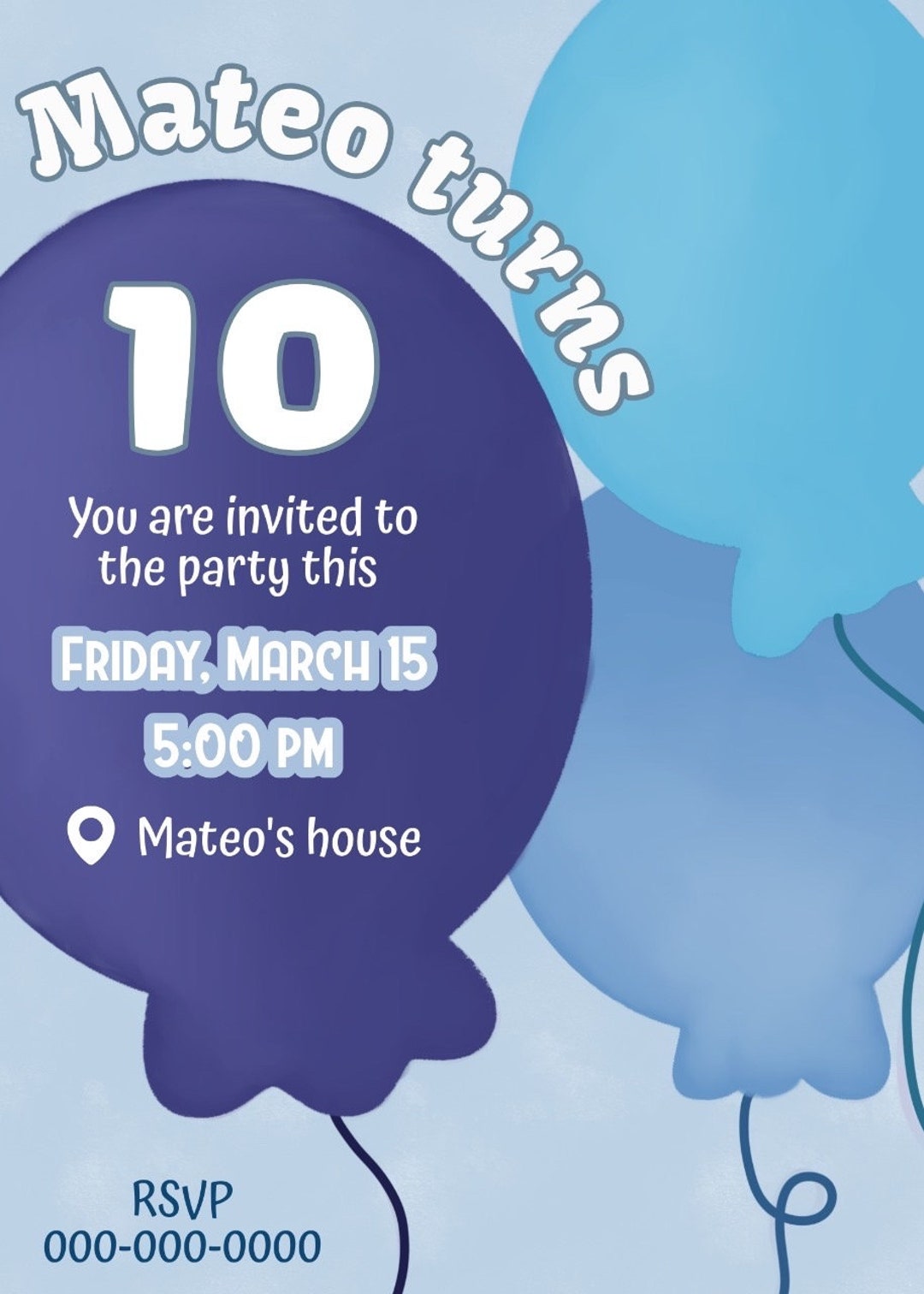 Invitación de Cumpleaños con Globos Azules Editable - Etsy México