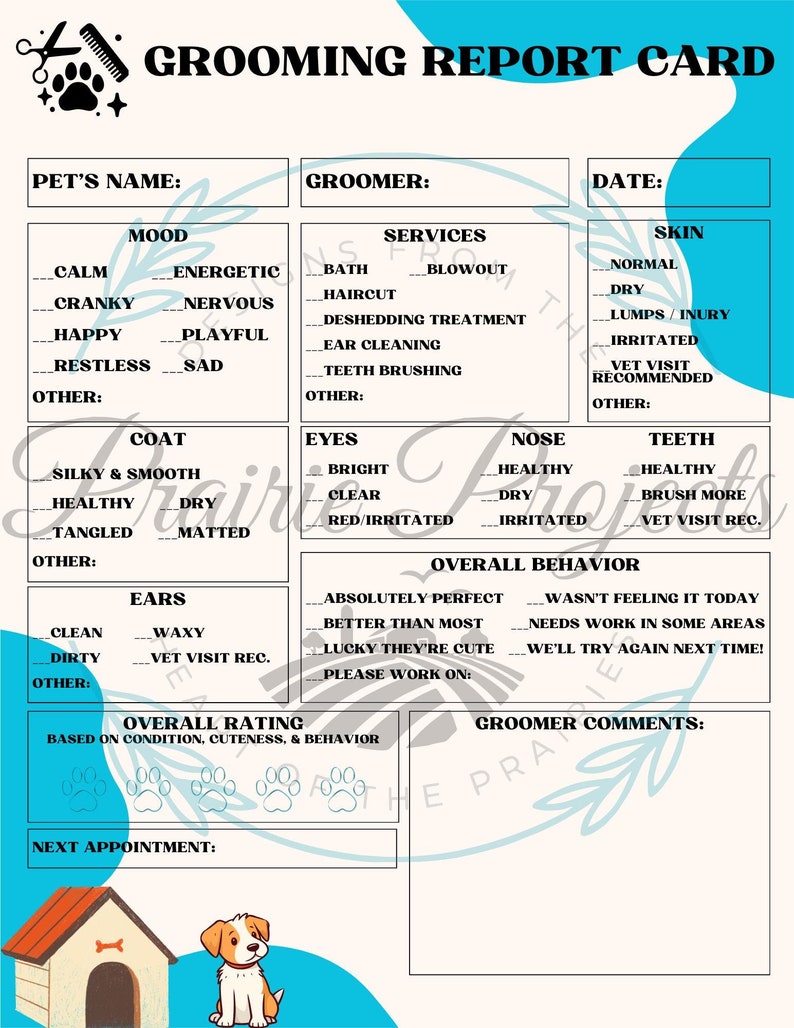 Printable Dog Grooming Report Card 3 Colors - Etsy