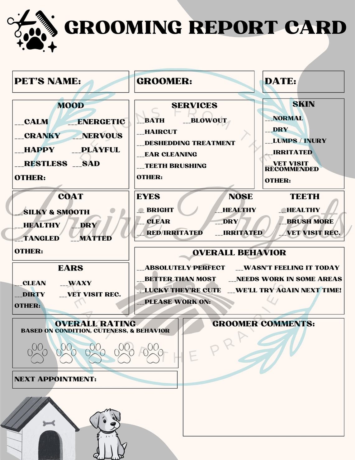 Printable Dog Grooming Report Card 3 Colors - Etsy
