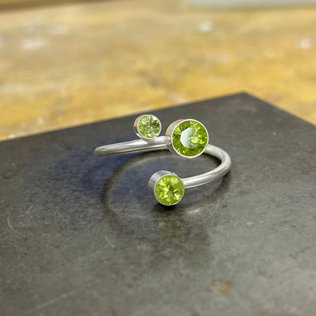 Modern Sterling Silver 3-stone Ring With Genuine Peridot, Garnet or ...