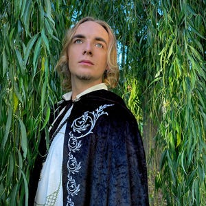 Black Hooded Cloak With Red Lining, Gothic Embroidery, Unisex Cape for ...