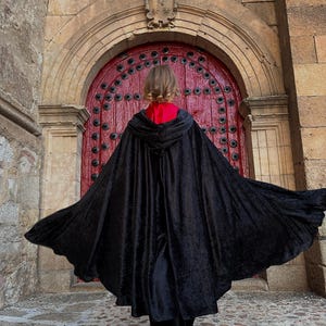 Black Hooded Cloak With Red Lining, Gothic Embroidery, Unisex Cape for ...