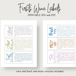 Printable Digital Marriage First Milestones Wine Champagne Labels Tags ...