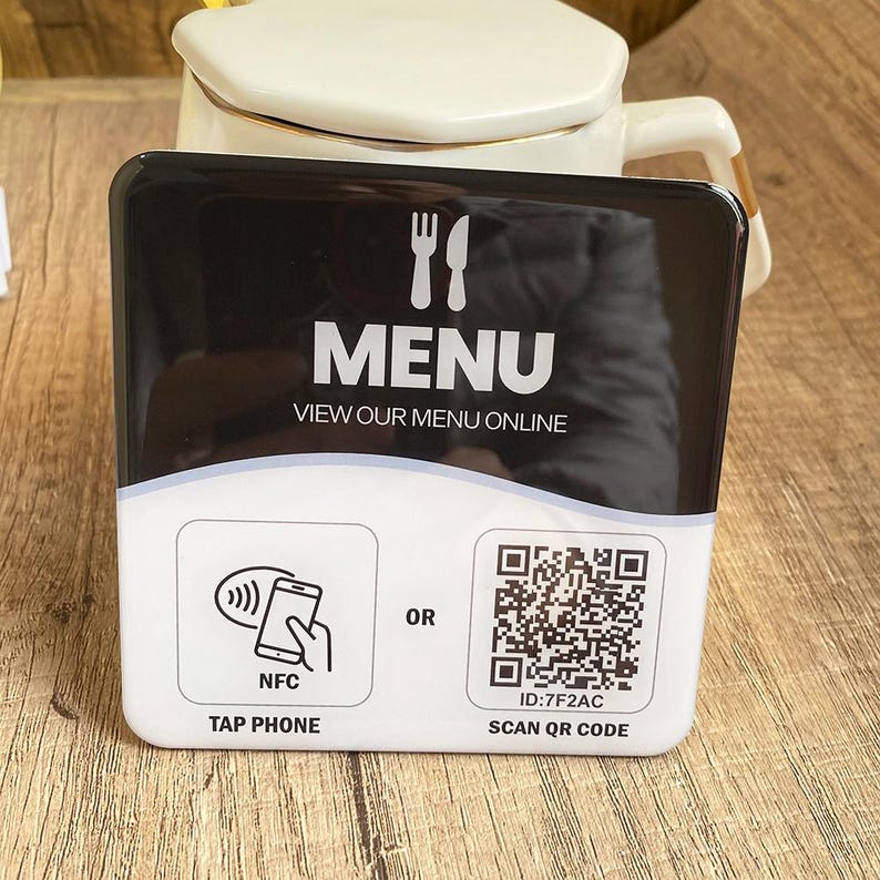 3.93inch X 3.93inch QR Code NFC Menu Plate Digital Menu Sticker Round ...