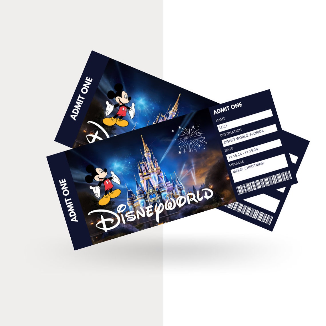 Disneyworld Ticket, Surprise Reveal Gift, Editable Ticket, Theme Park ...