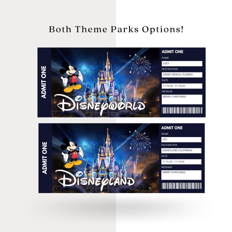 Disneyworld Ticket, Surprise Reveal Gift, Editable Ticket, Theme Park ...
