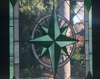 Clear Beveled Compass Rose Stained Glass Window Panel - Etsy