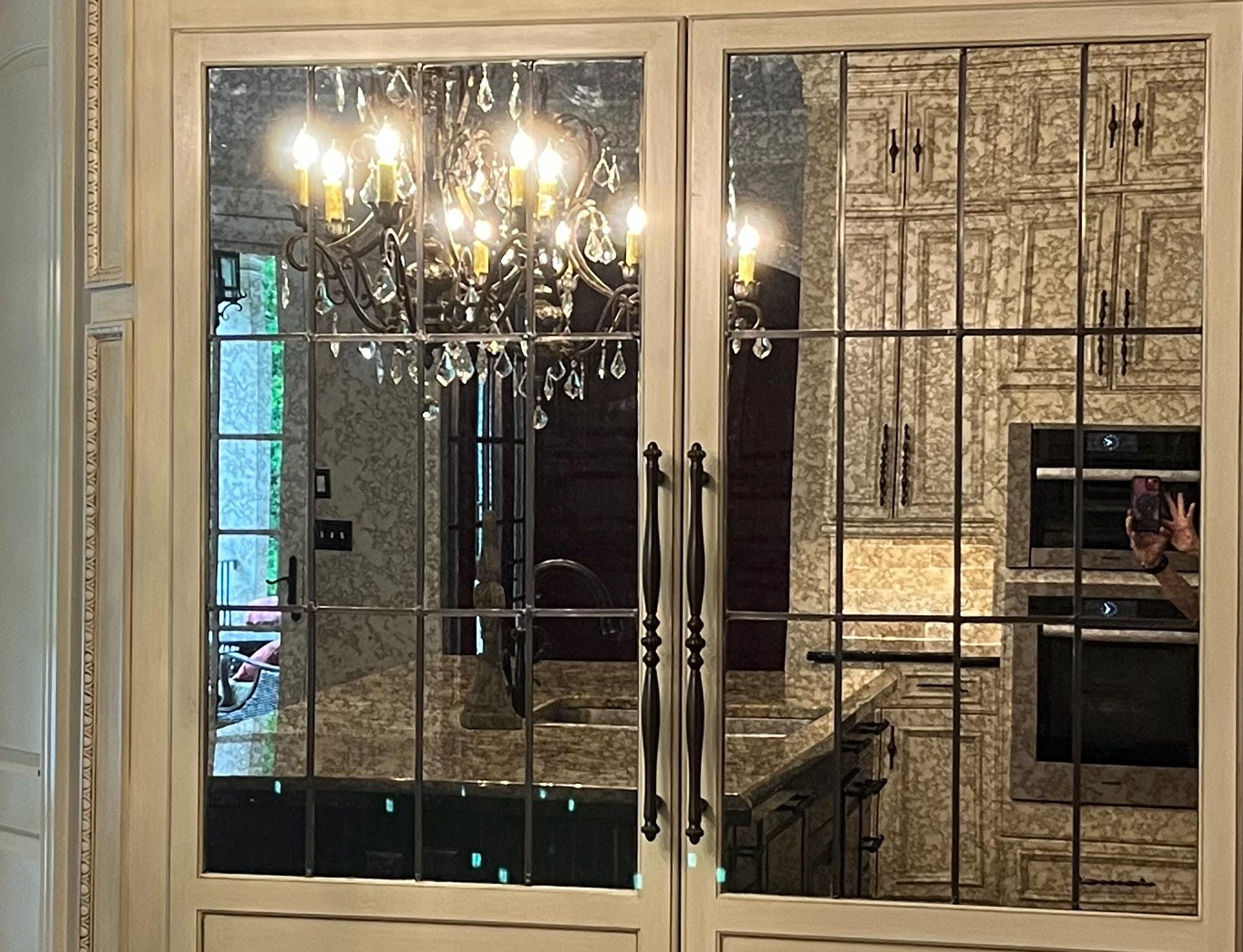 Grand Parisian Arched Iron & Mirror Stained Glass Kitchen Cabinet ...