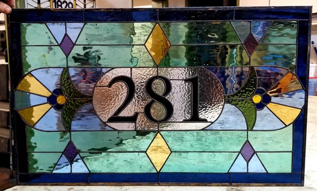 Art Deco Stained Glass Address Marker AM-246 - Etsy