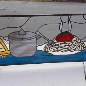 Stained Glass Hanging Panel - Pasta and Wine P-342 - Etsy