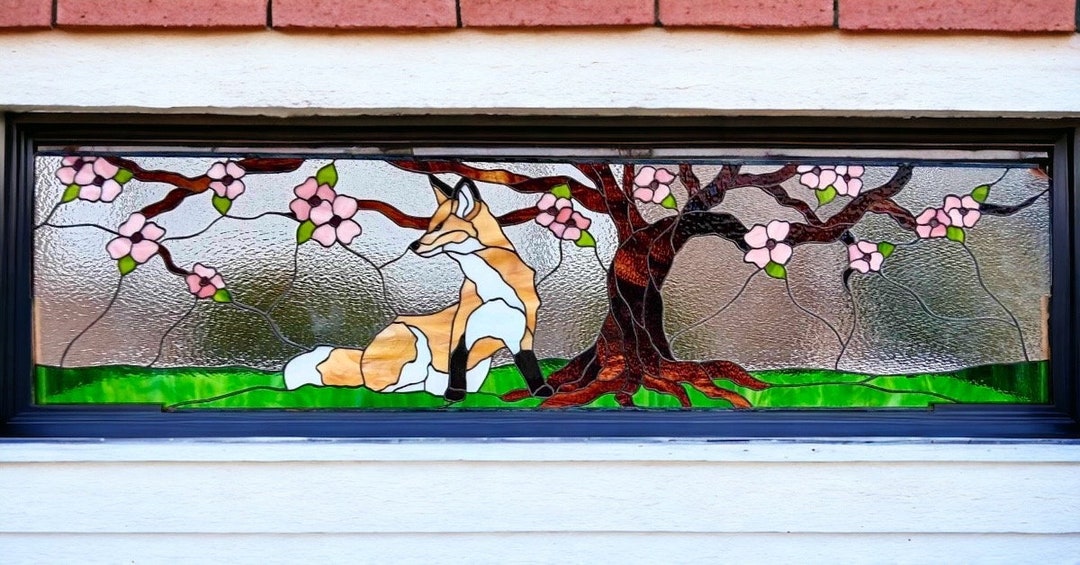 Stained Glass Transom Window TW-348 Fox Under the Tree. - Etsy