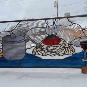 Stained Glass Hanging Panel - Pasta and Wine P-342 - Etsy