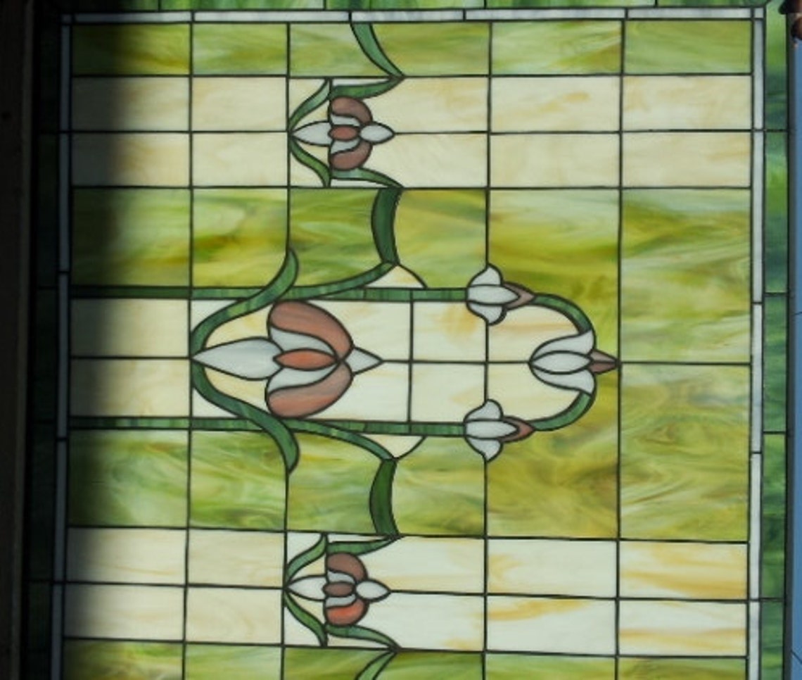 Stained Glass Transom Window - TW-45 - "tulips Chain Ii" - Etsy