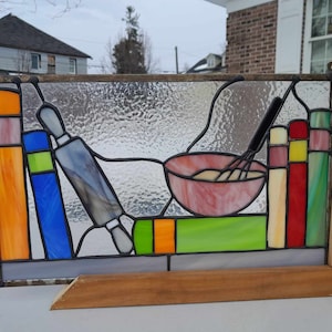 X-16 Baking and Cookbooks Stained Glass Hanging Window Panel Rolling ...