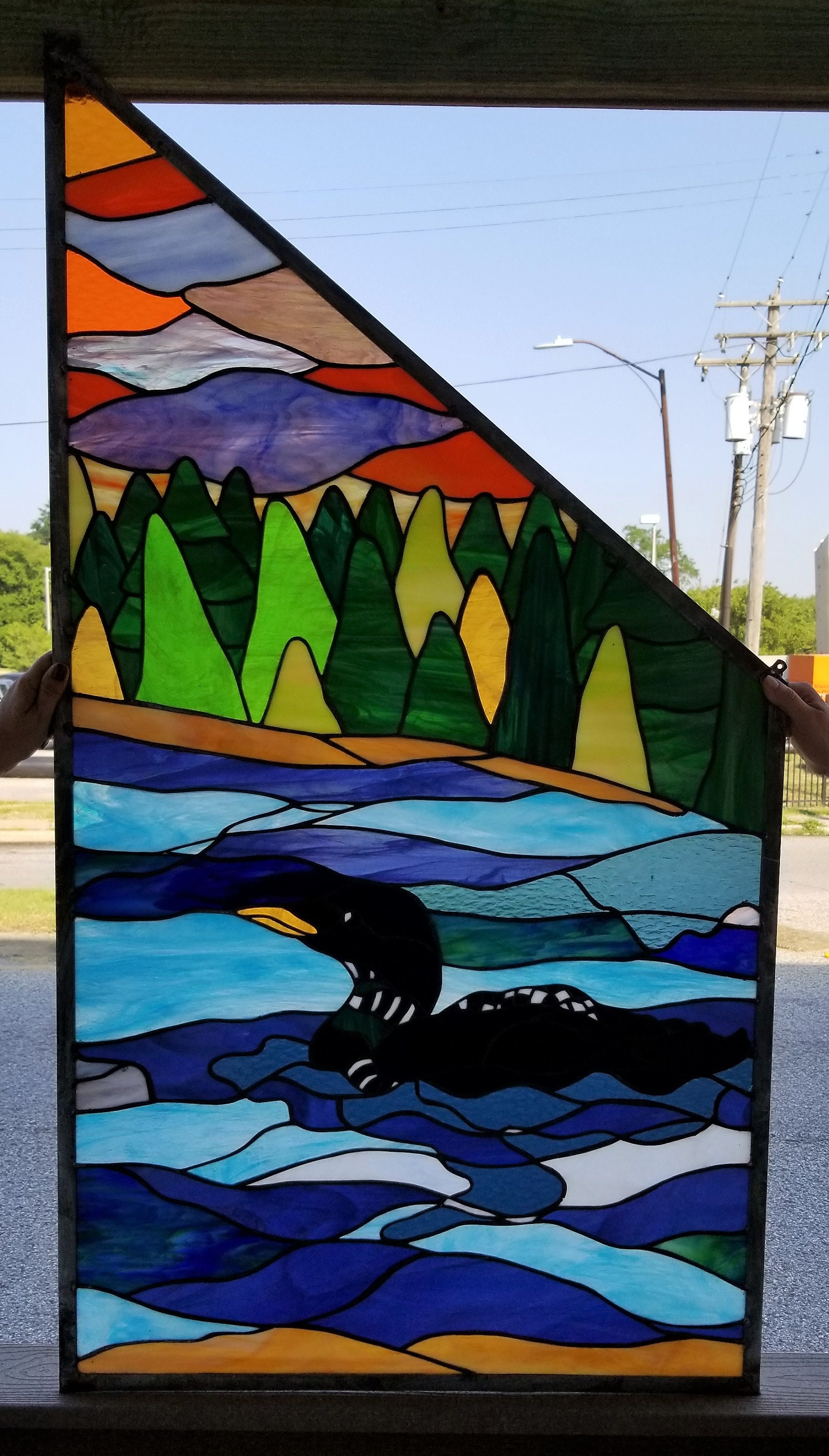 Northwoods Serenade Artisan Stained Glass Loon & Lakeside Sunset ...