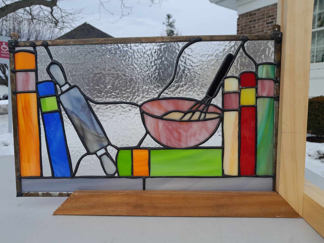 X-16 Baking and Cookbooks Stained Glass Hanging Window Panel Rolling ...