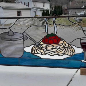 Stained Glass Hanging Panel - Pasta and Wine P-342 - Etsy