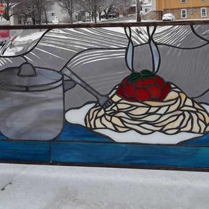 Stained Glass Hanging Panel - Pasta and Wine P-342 - Etsy