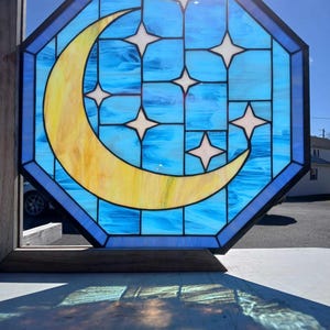 Stained Glass Octagon Window W-132 the Waning Crescent Moon - Etsy