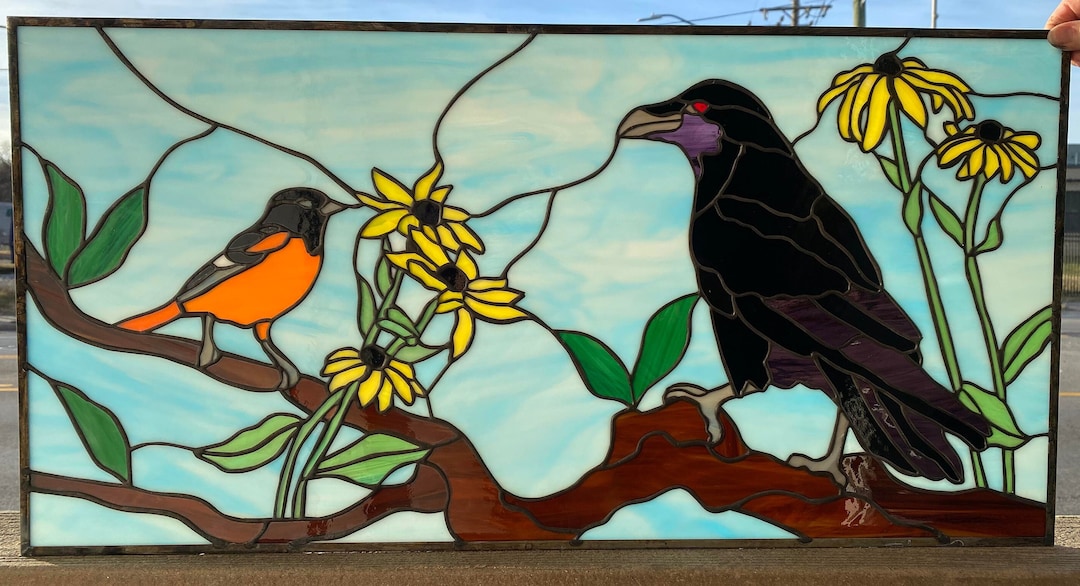 Stained Glass Transom Window Tw 290 Birds And Flowers Etsy 2868