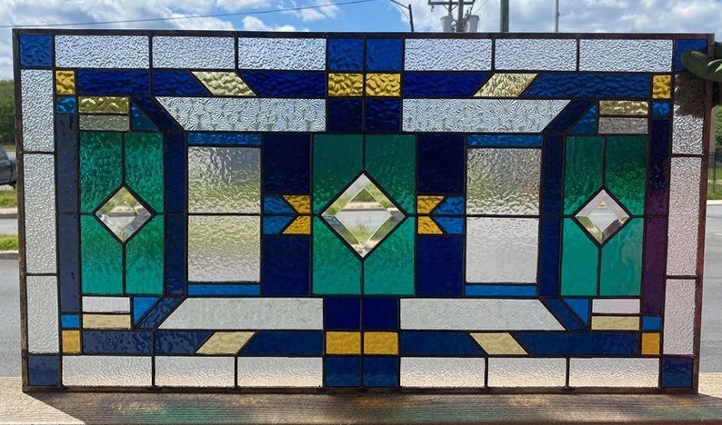 Stained Glass Window - W-291 Craftsman in Blue - Etsy
