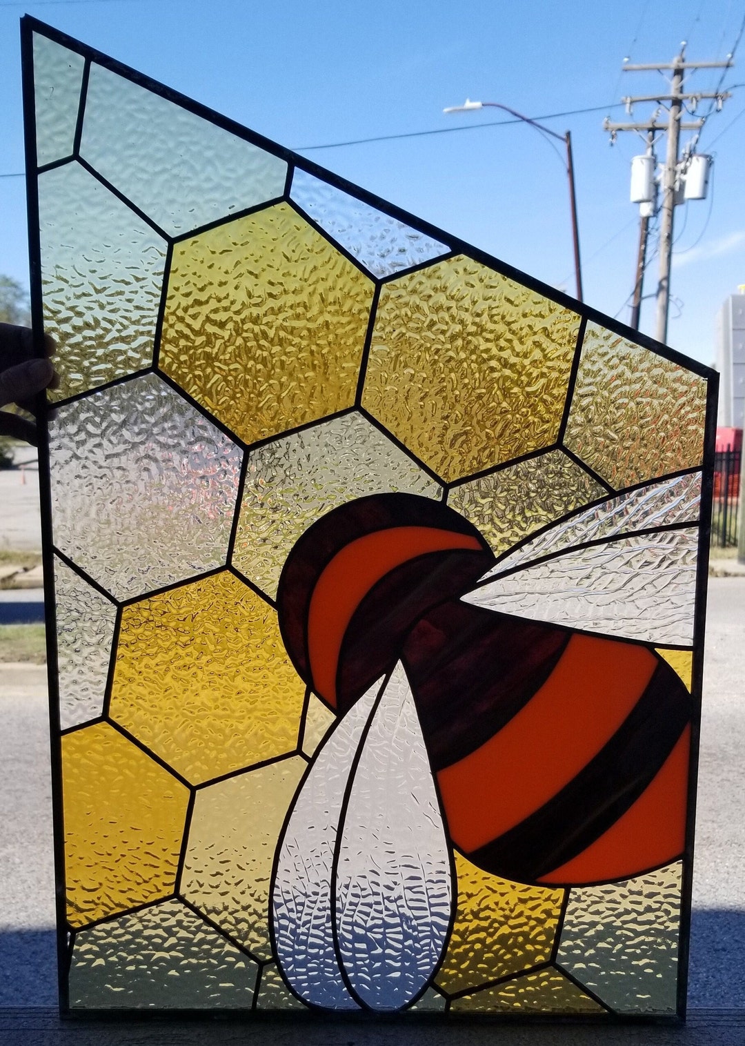 Stained Glass Window - W-368 Honeycomb & Big Bee - Etsy