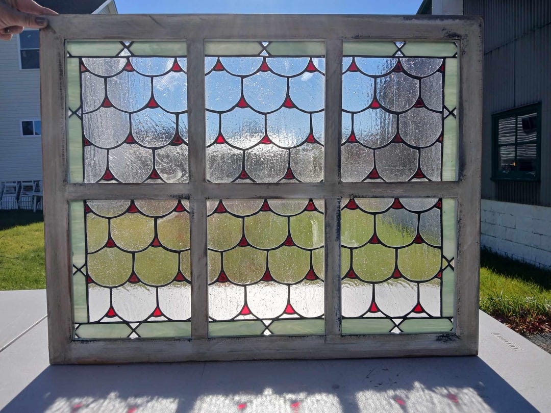 Stained Glass Window Vintage Fish Scales With Wood Frame RB-305 - Etsy