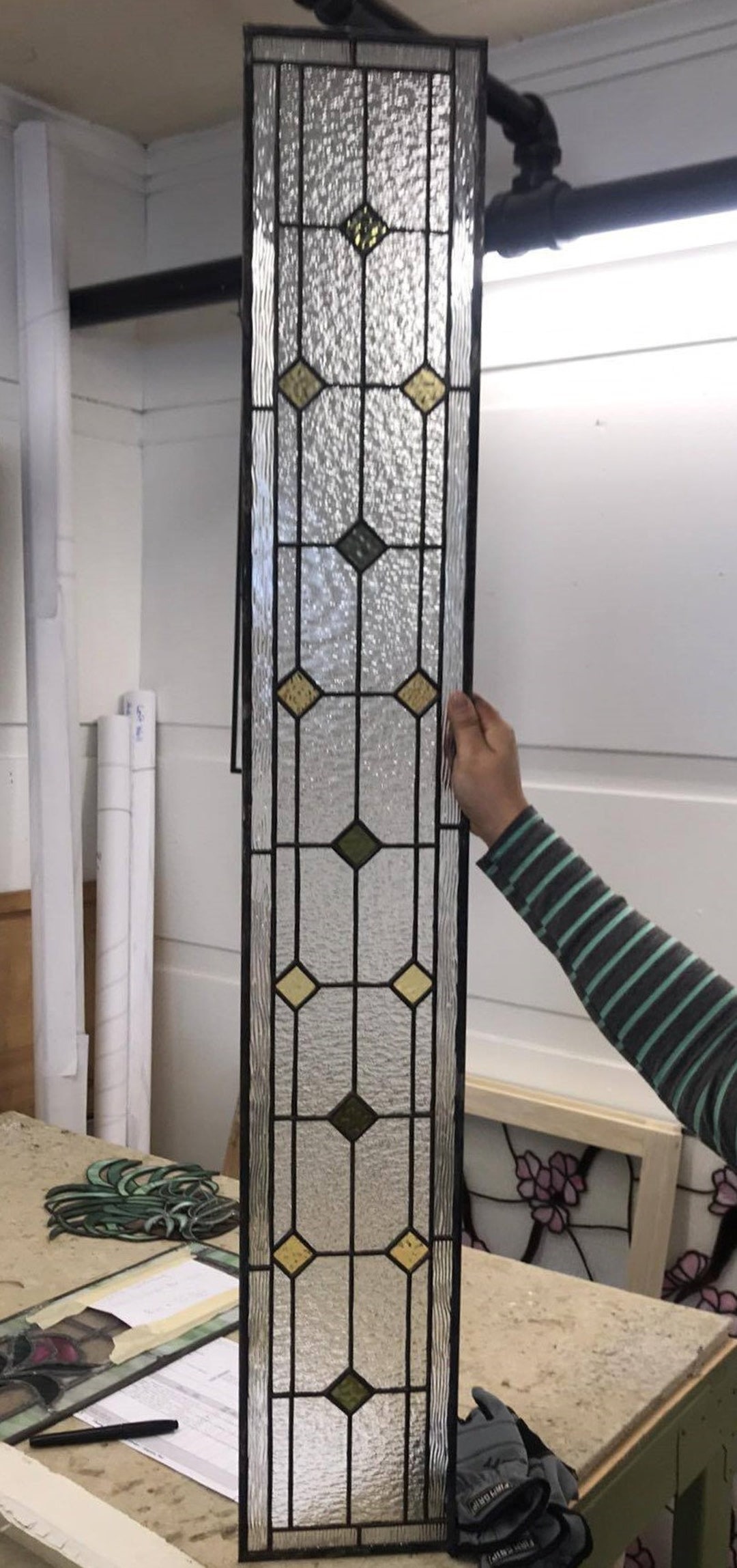 Stained Glass Sidelight S-28 Elegant With Amber and Green - Etsy