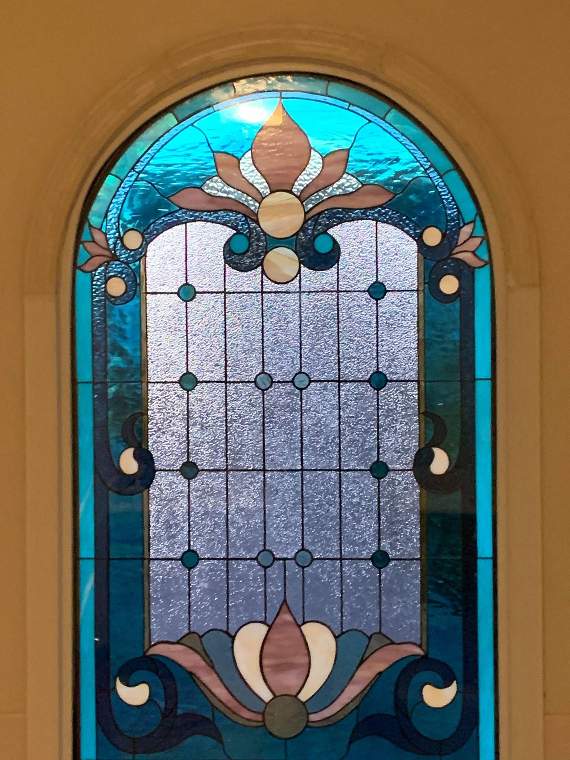 Stained Glass Window W-438 Modern Blue Arch - Etsy