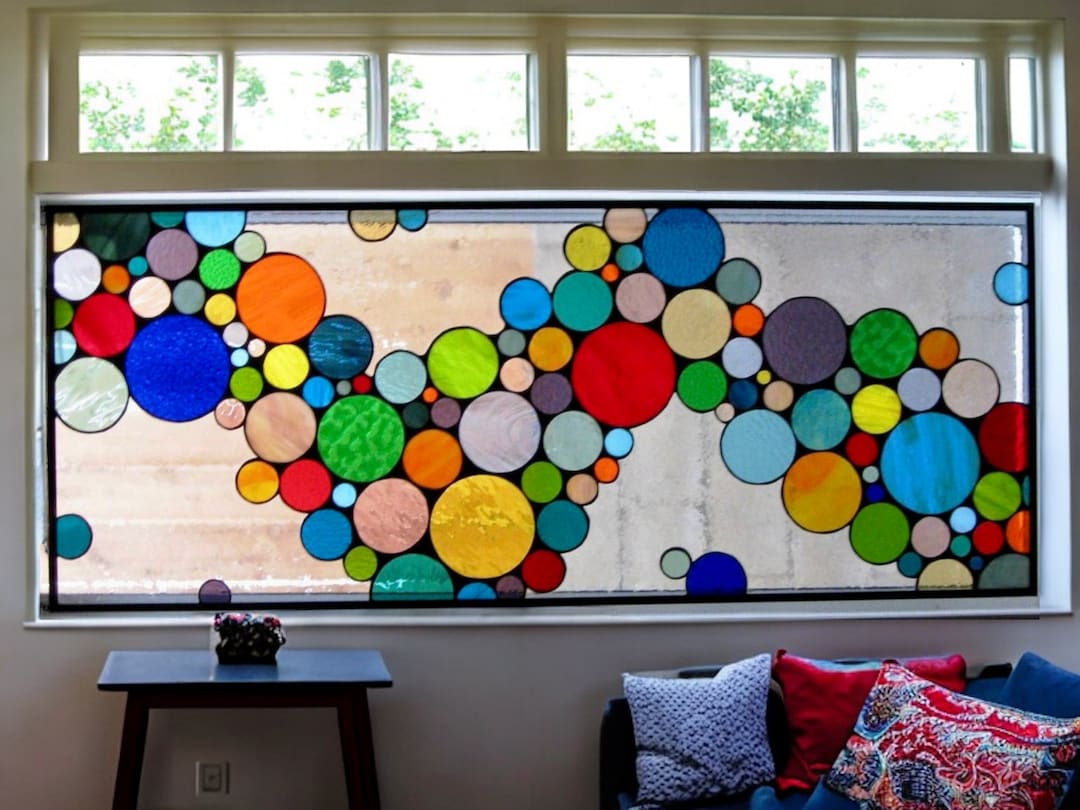 Stained Glass Window Panel - Rainbow Wave of Colorful Bubbles W-10 - Etsy