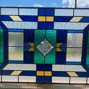 Stained Glass Window - W-291 Craftsman in Blue - Etsy