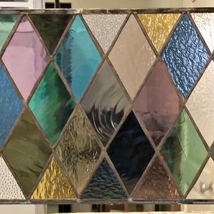 Luminous Multicolored Diamond Stained Glass Transom Window Panel With ...