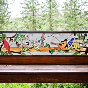 Stained Glass Window Panel - LB-5 Spring Scene Birds Gathering With ...