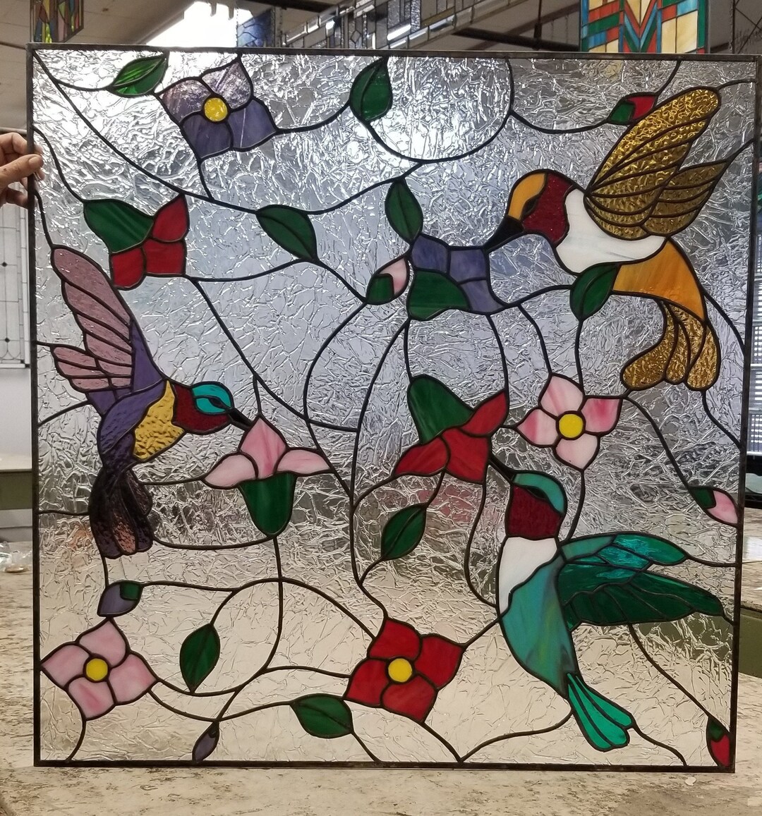 Stained Glass Transom Window - TW-253 Colorful Hummingbirds II - Etsy