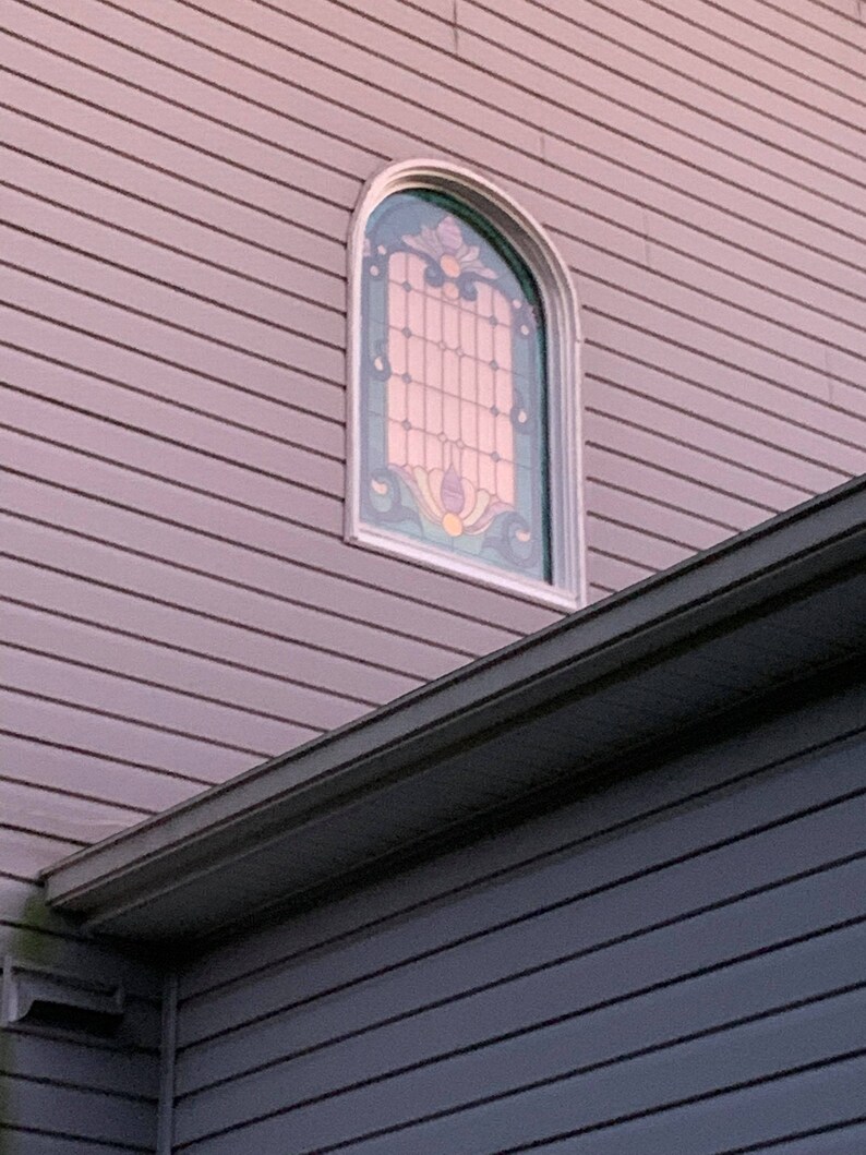 Stained Glass Window W-438 Modern Blue Arch - Etsy