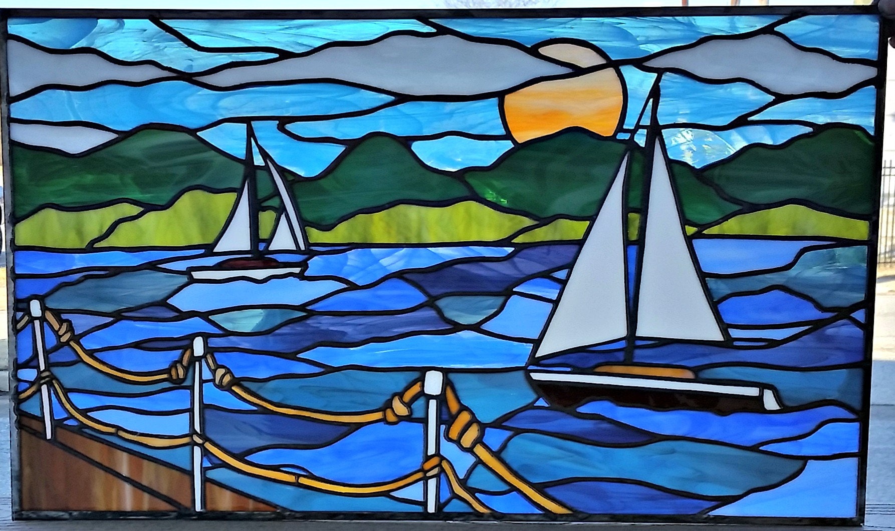 Stained Glass Window - W-216 Sail Boats Scene - Etsy UK