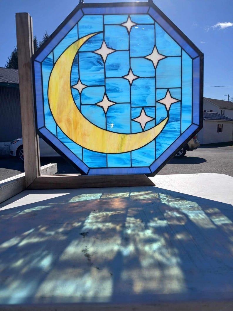 Stained Glass Octagon Window W-132 the Waning Crescent Moon - Etsy