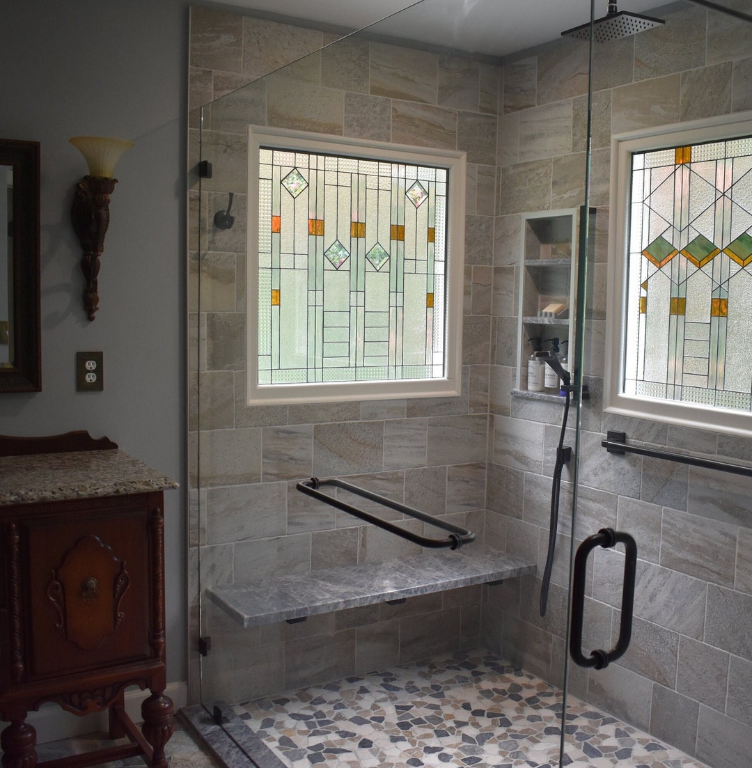 Stained Glass Window Arts & Crafts Shower W-535 / Bathroom - Etsy