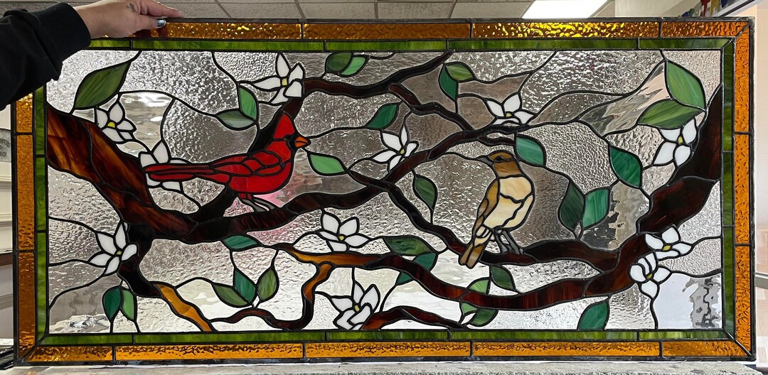 Stained Glass Window Panel P-301 Birds Among Branches - Etsy