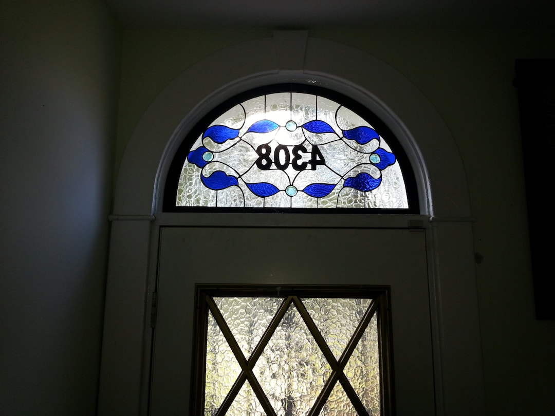 Stained Glass Address Marker - AM-172 Traditional Design Clear & Blue ...