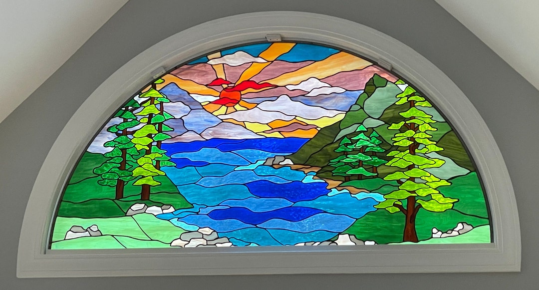 Stained Glass Arched Window W-473 Sunset in the Mountains II - Etsy