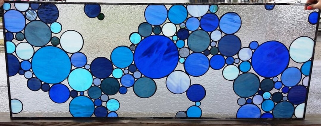 Stained Glass Window - W-92 Blue Bubbles - Etsy